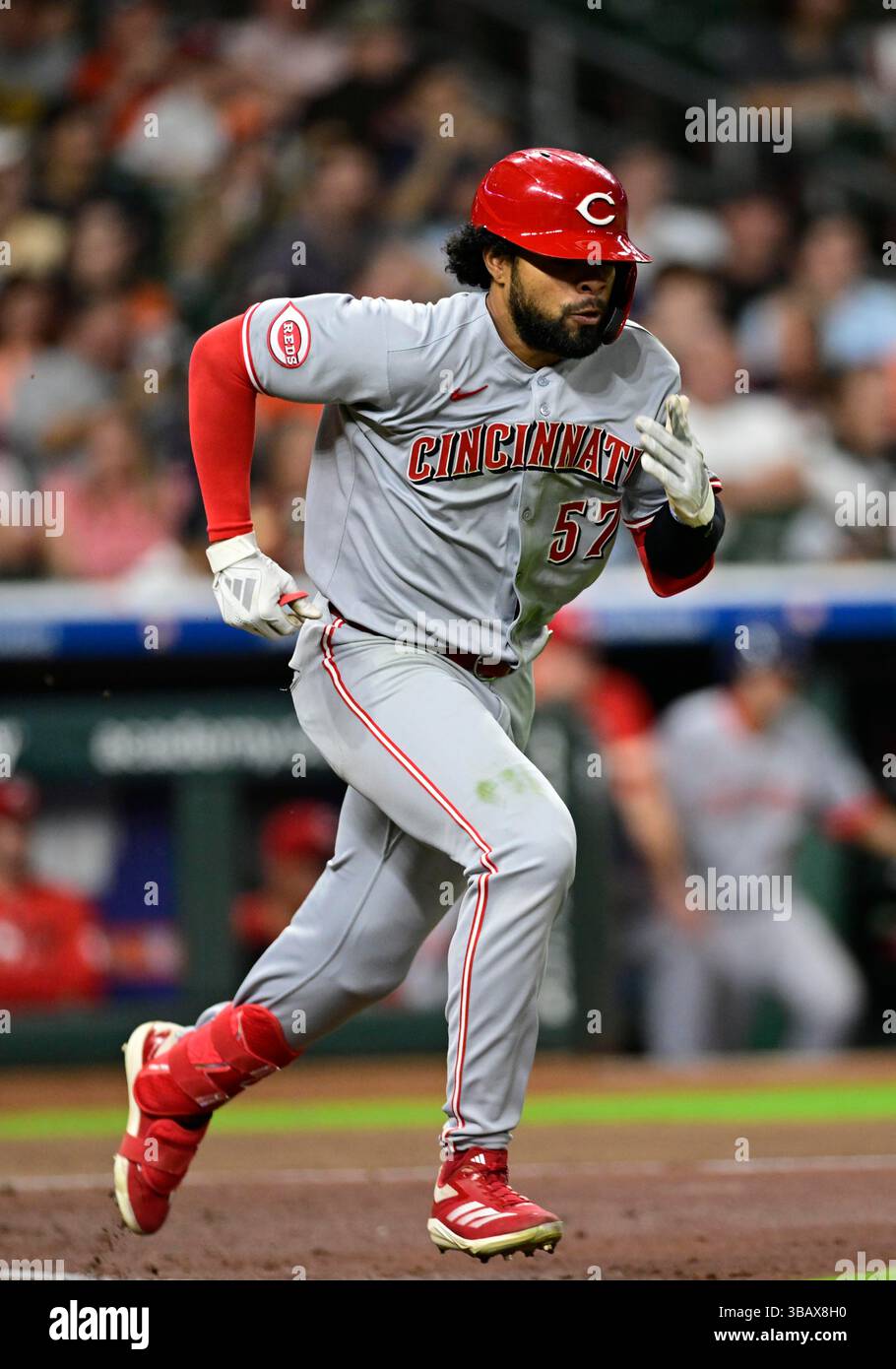 Cincinnati Reds right fielder Rece Hinds (57) runs to first in the ...