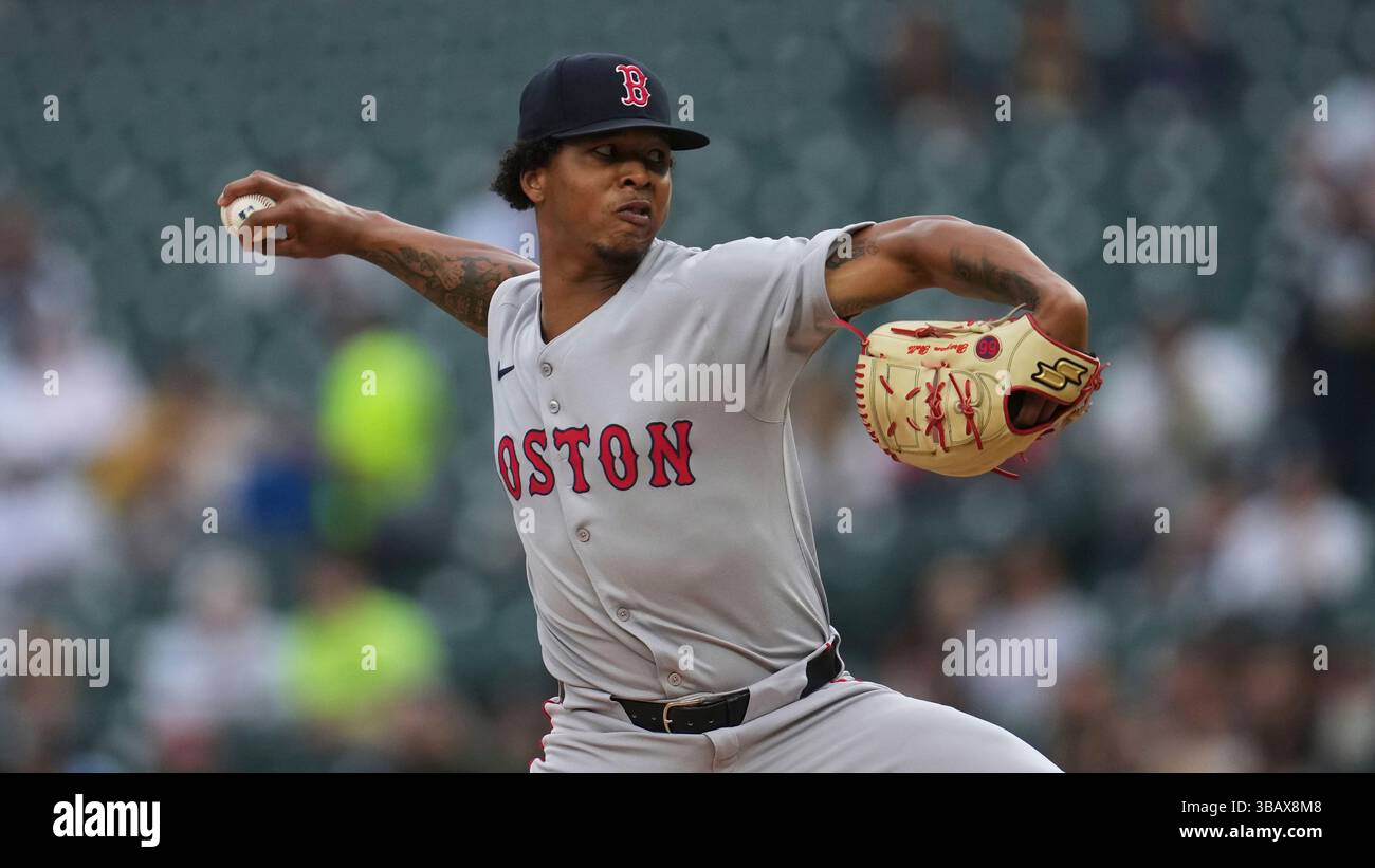 Boston Red Sox pitcher Brayan Bello throws against the Detroit Tigers ...