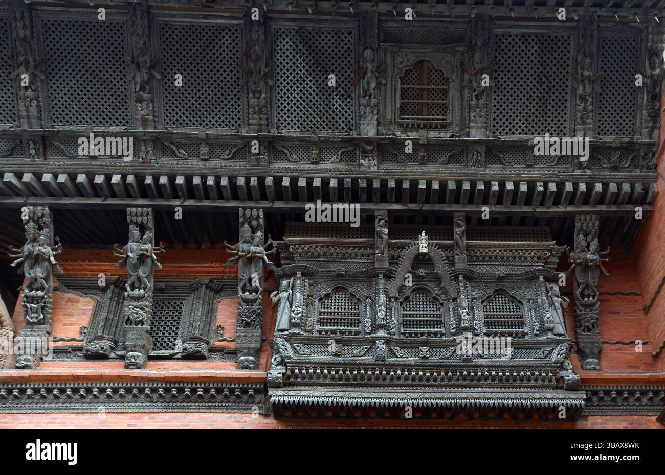 Beautiful wooden windows at the royal palace at Durbar square in ...