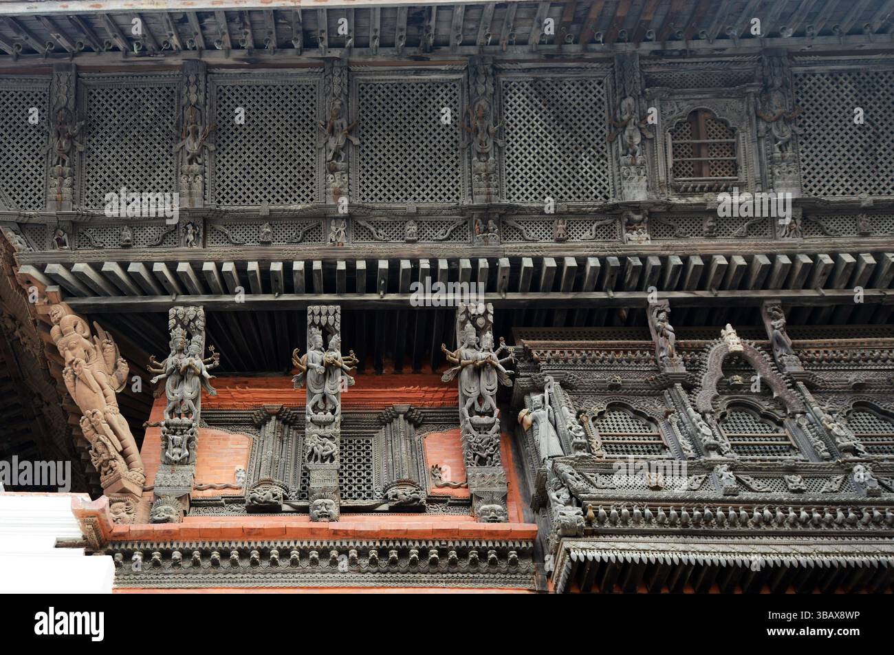 Beautiful wooden windows at the royal palace at Durbar square in ...