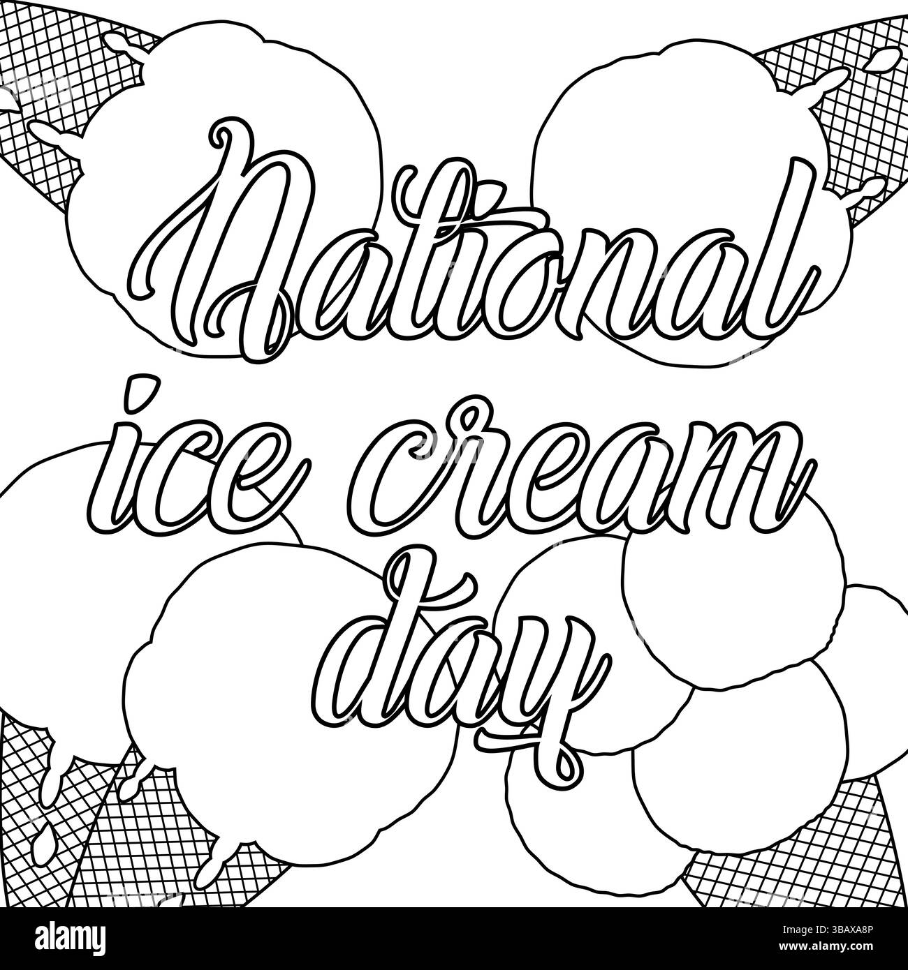 Coloring page with summer outline drawing with several ice cream balls ...