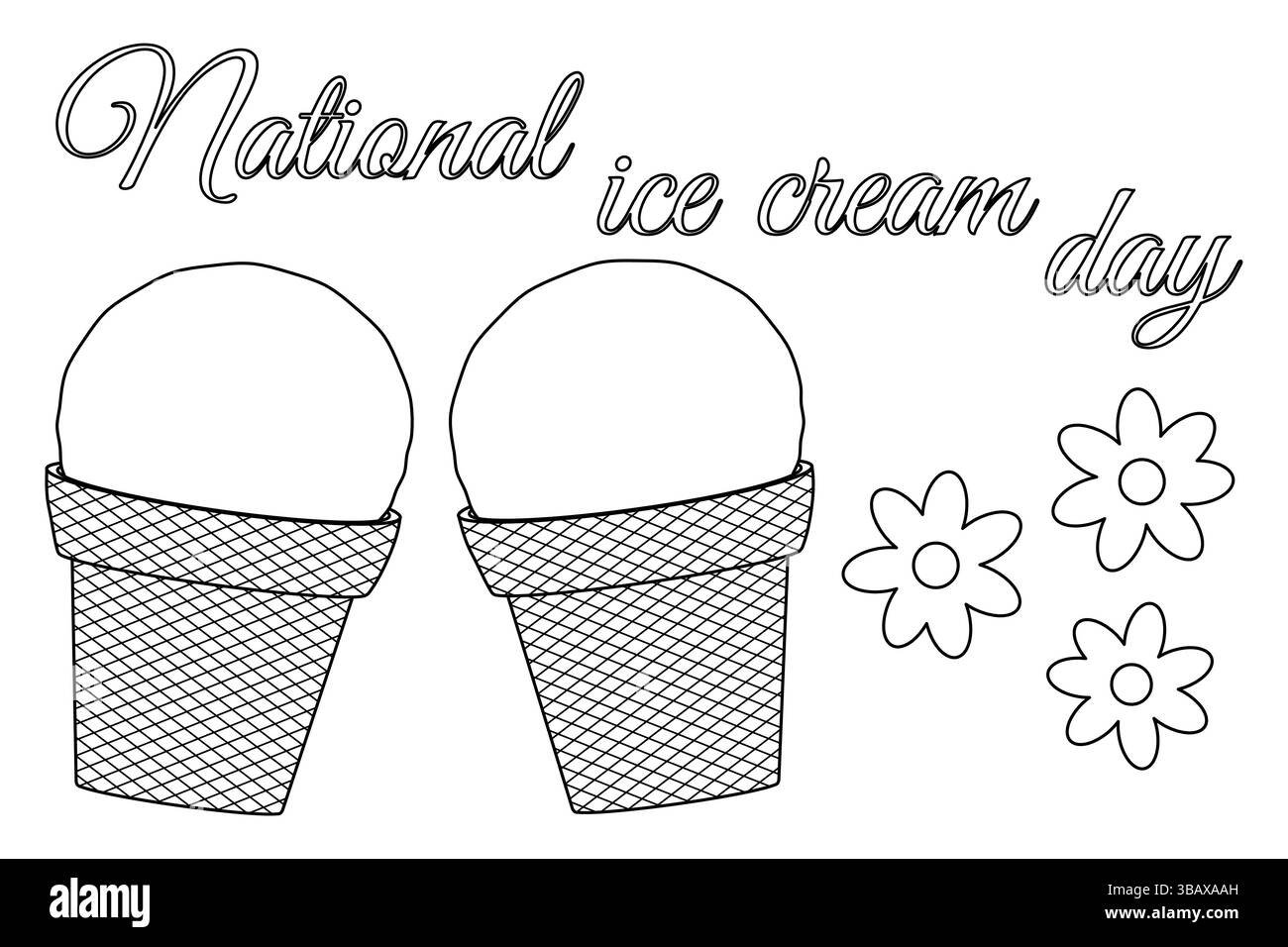 Coloring page with summer outline drawing with two ice cream balls in ...