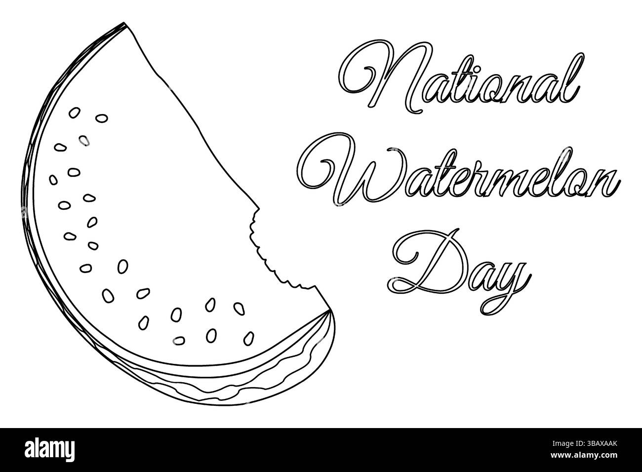Coloring page with summer outline drawing watermelon with bitten off ...