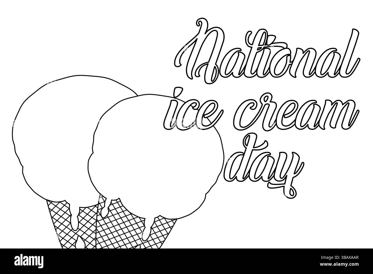 Coloring page with summer outline drawing ice cream with drips and ...
