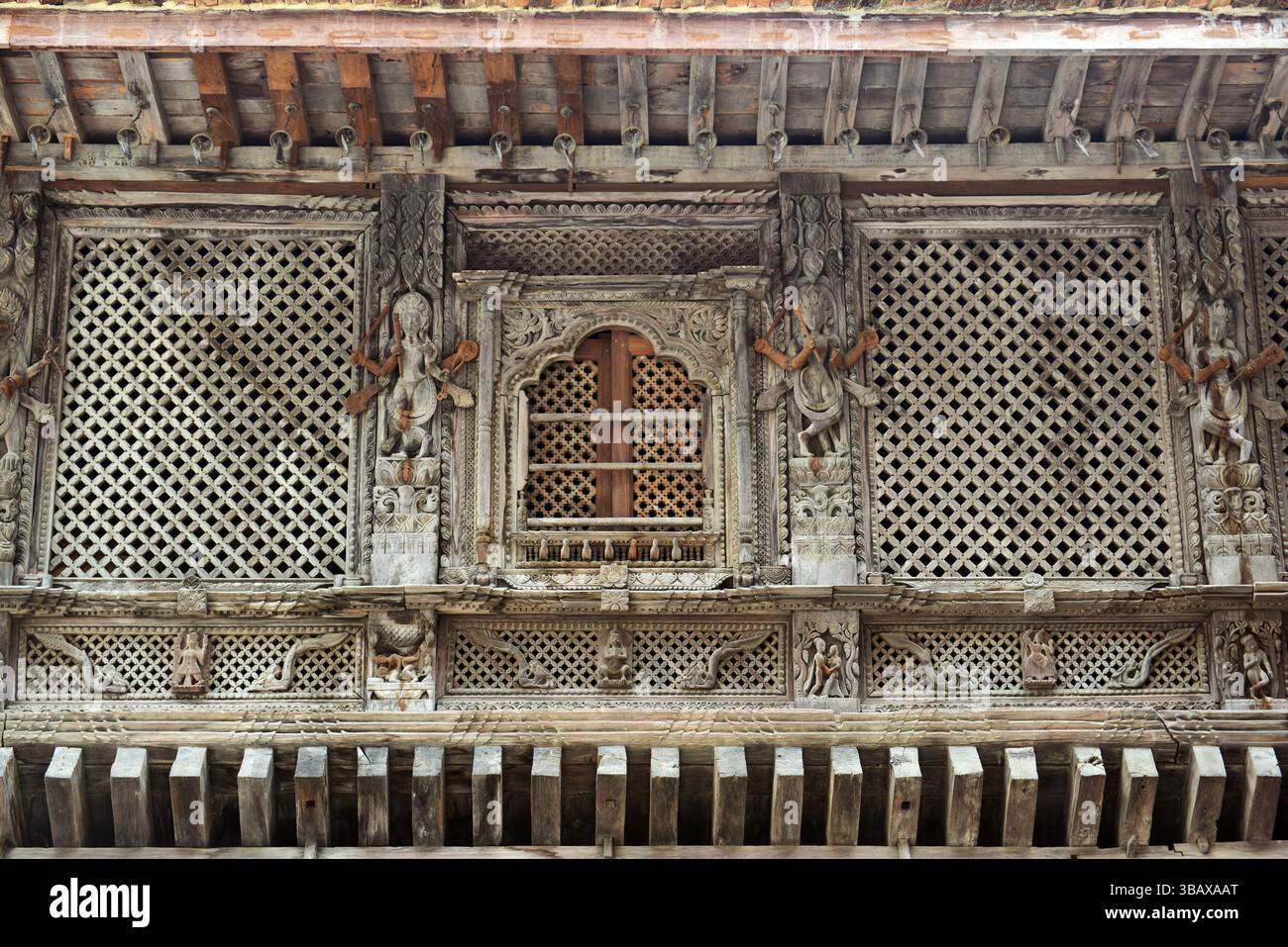 Beautiful wooden windows at the royal palace at Durbar square in ...