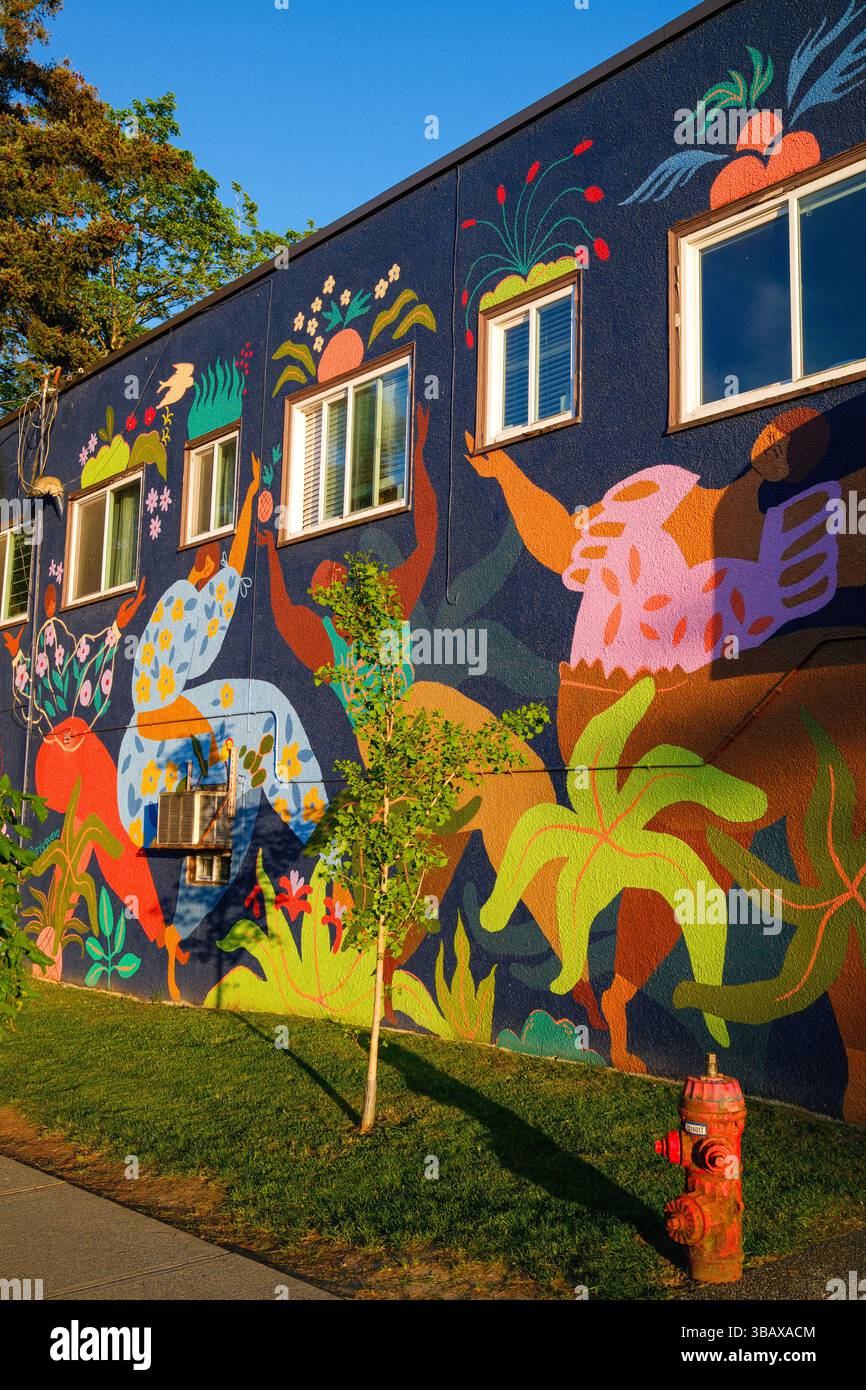 A colourful apartment building mural off Cambie Street in Vancouver, BC ...