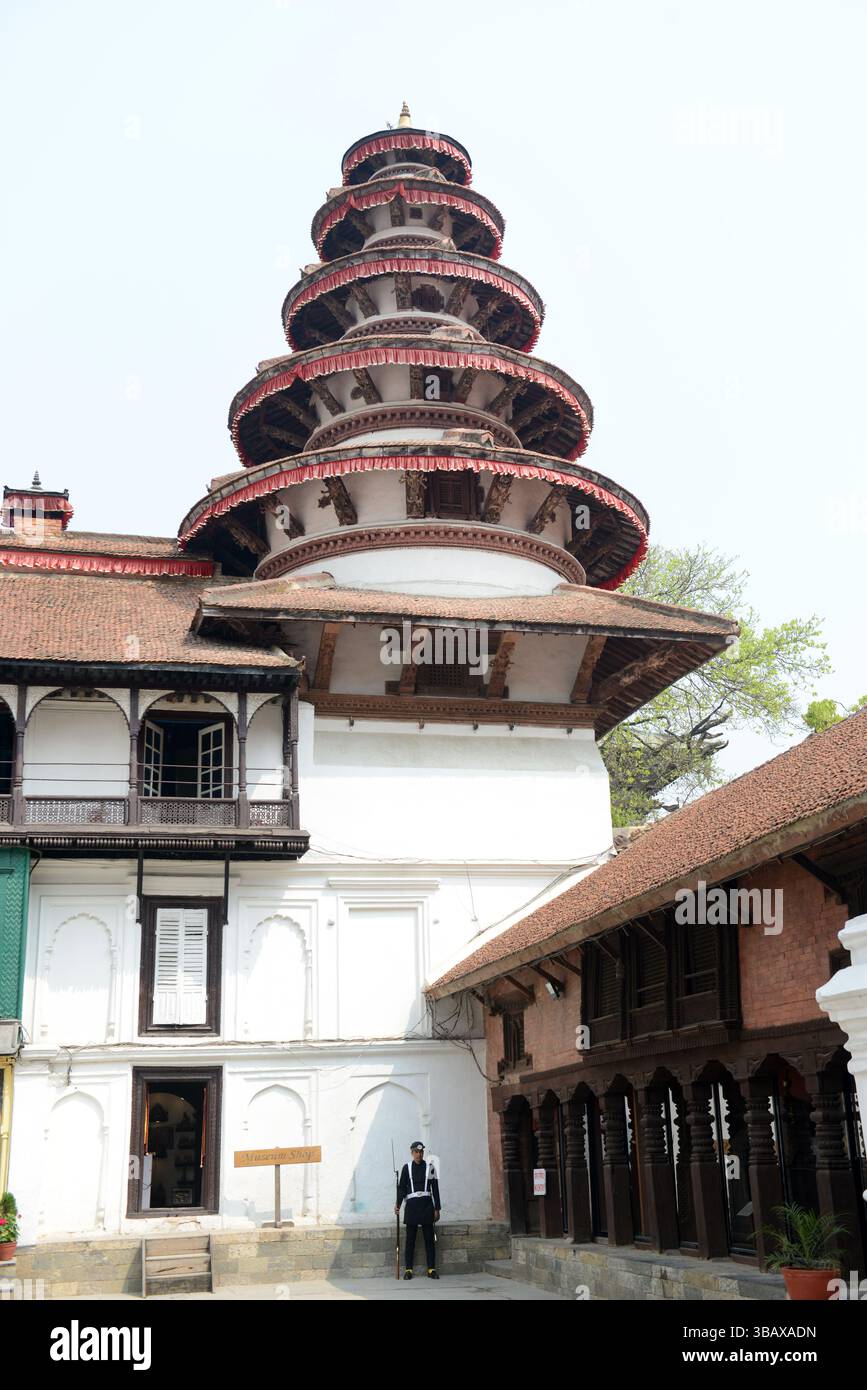 A Royal guard at the Nasal chowk in the royal palace at the Durbar ...