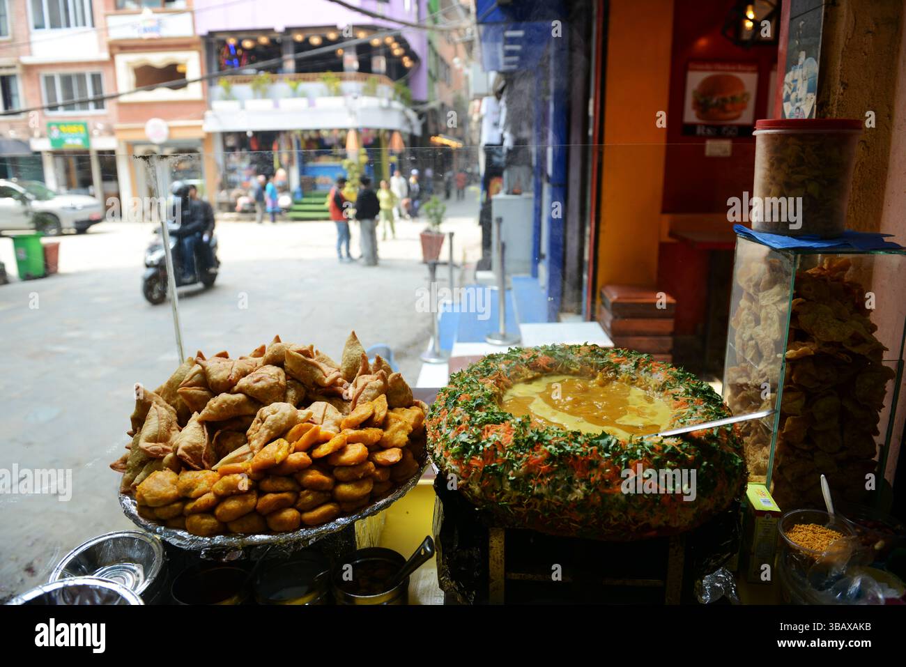 Nepali / Indian street food snacks sold at a small shop by Freak Street ...