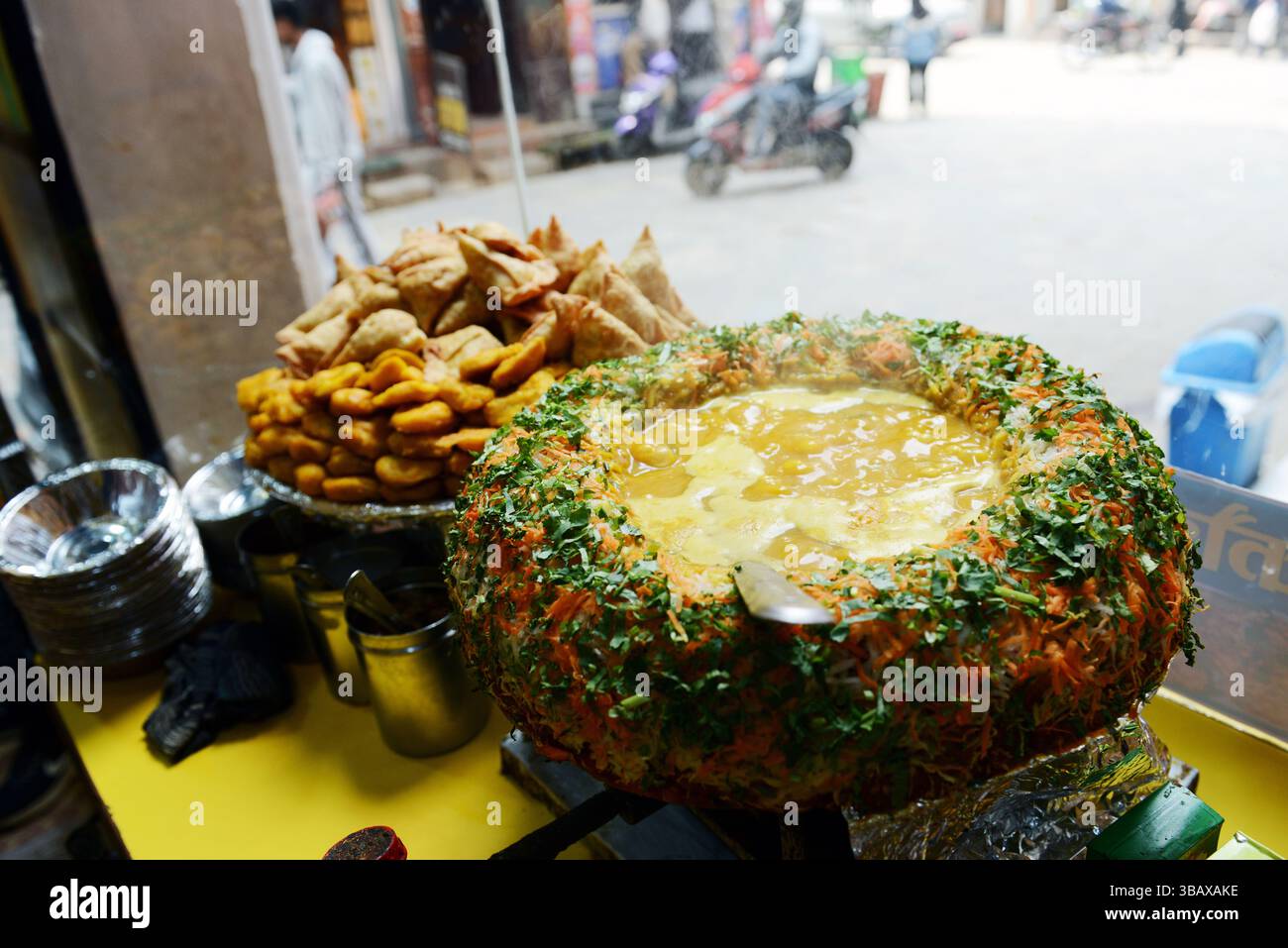 Nepali / Indian street food snacks sold at a small shop by Freak Street ...
