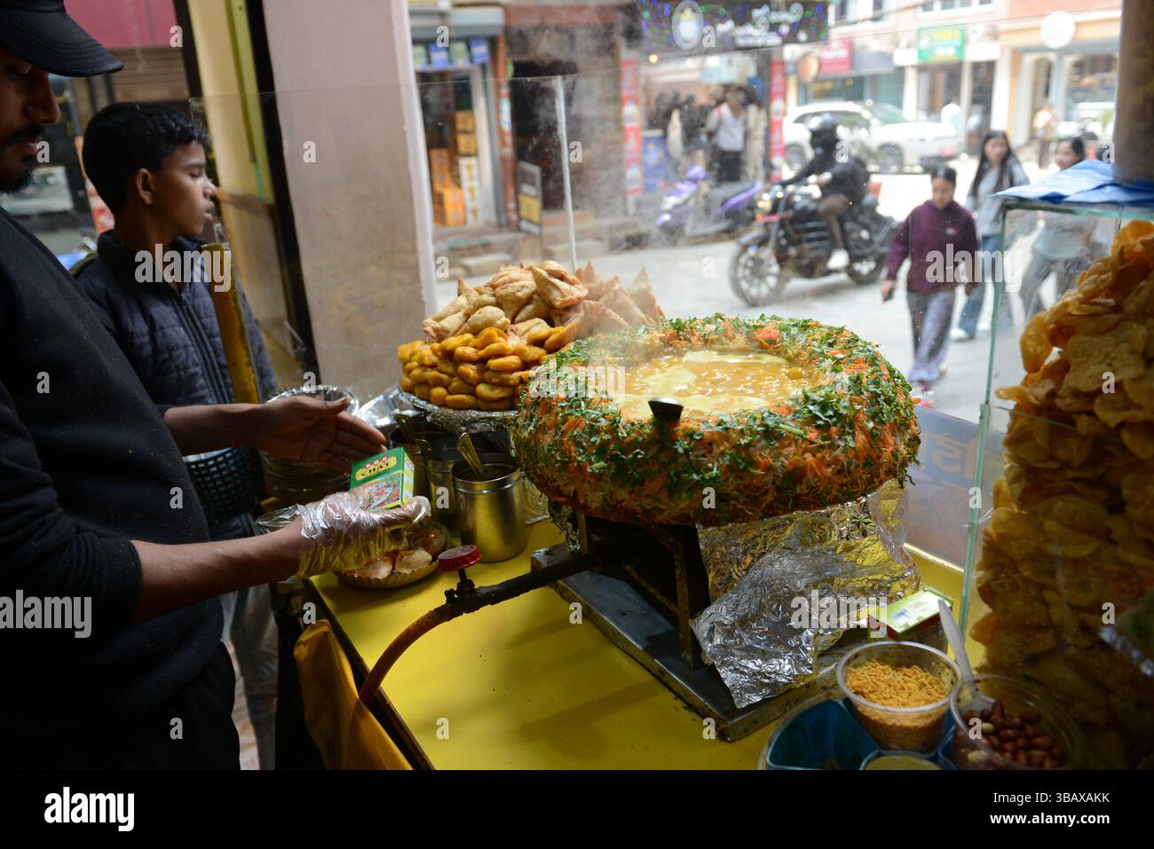 Nepali / Indian street food snacks sold at a small shop by Freak Street ...