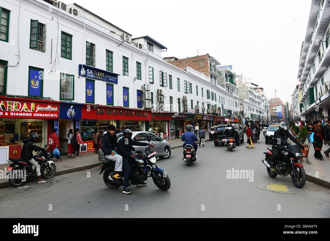 The busy shopping street on Sukra Path in Kathmandu, Nepal Stock Photo ...