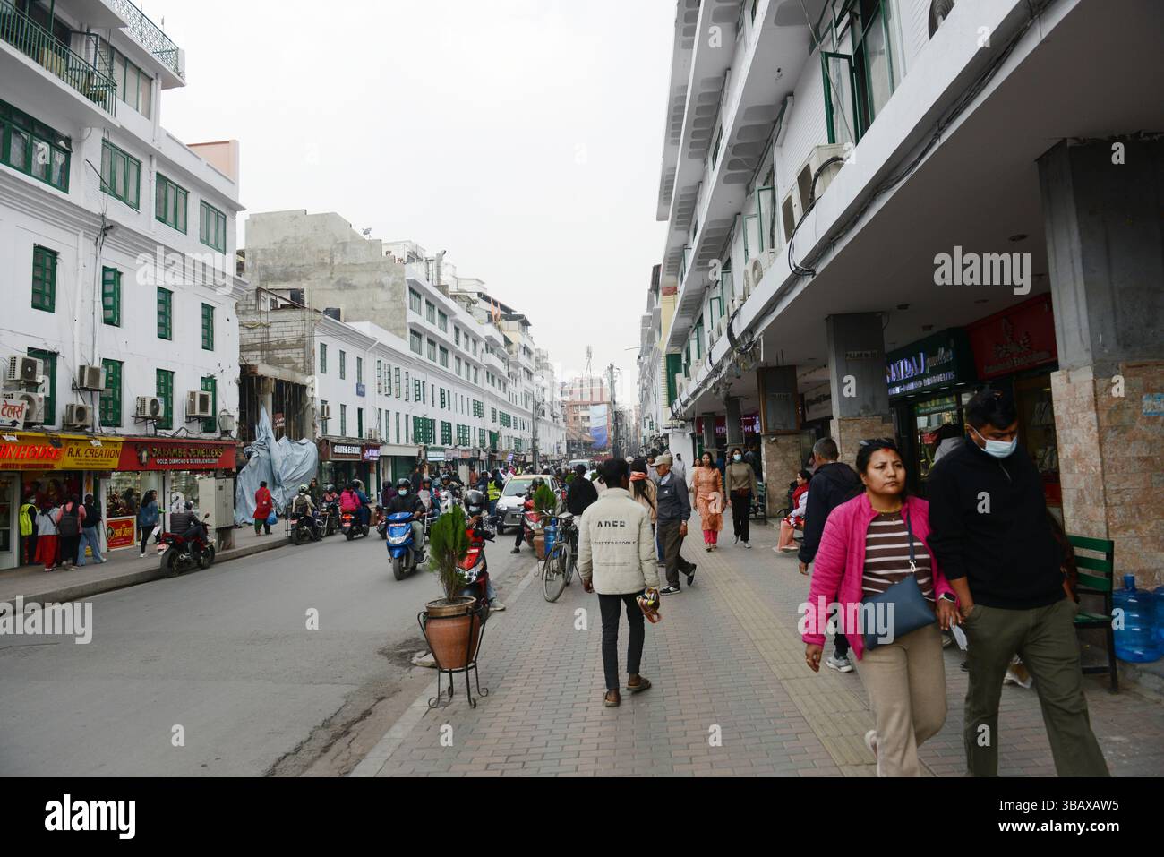 The busy shopping street on Sukra Path in Kathmandu, Nepal Stock Photo ...