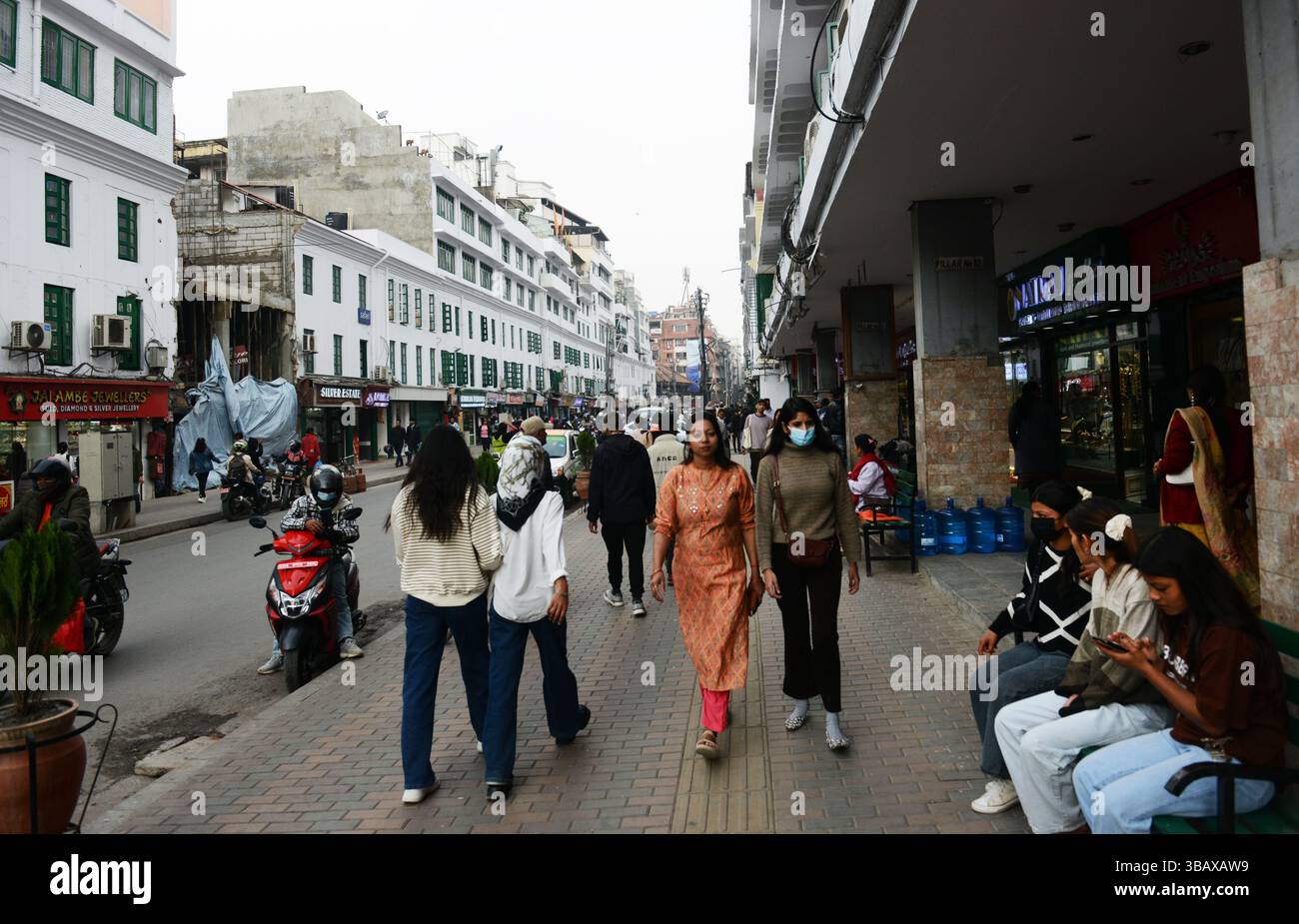 The busy shopping street on Sukra Path in Kathmandu, Nepal Stock Photo ...