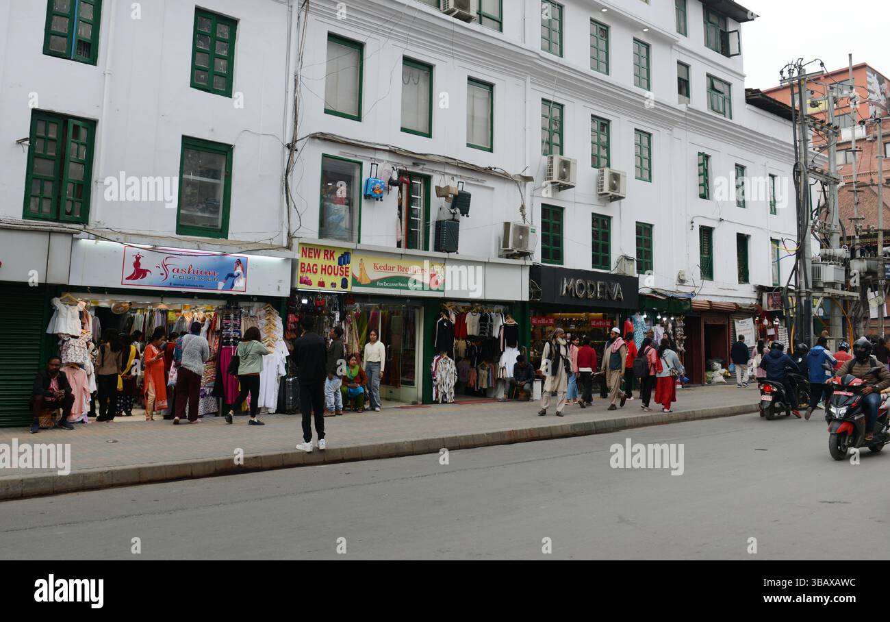 The busy shopping street on Sukra Path in Kathmandu, Nepal Stock Photo ...