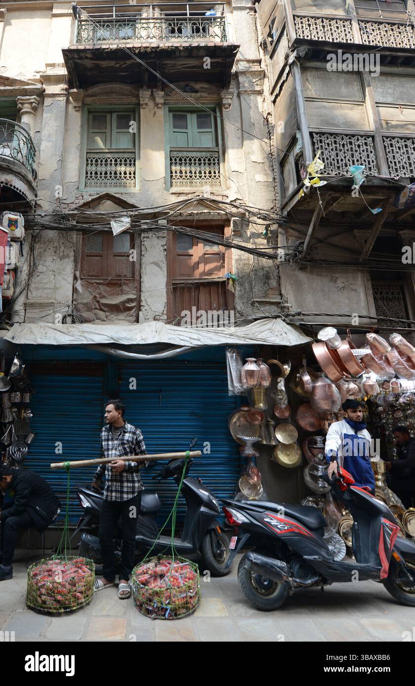 The vibrant bazaar along Siddhidas Marg in Kathmandu, Nepal Stock Photo ...