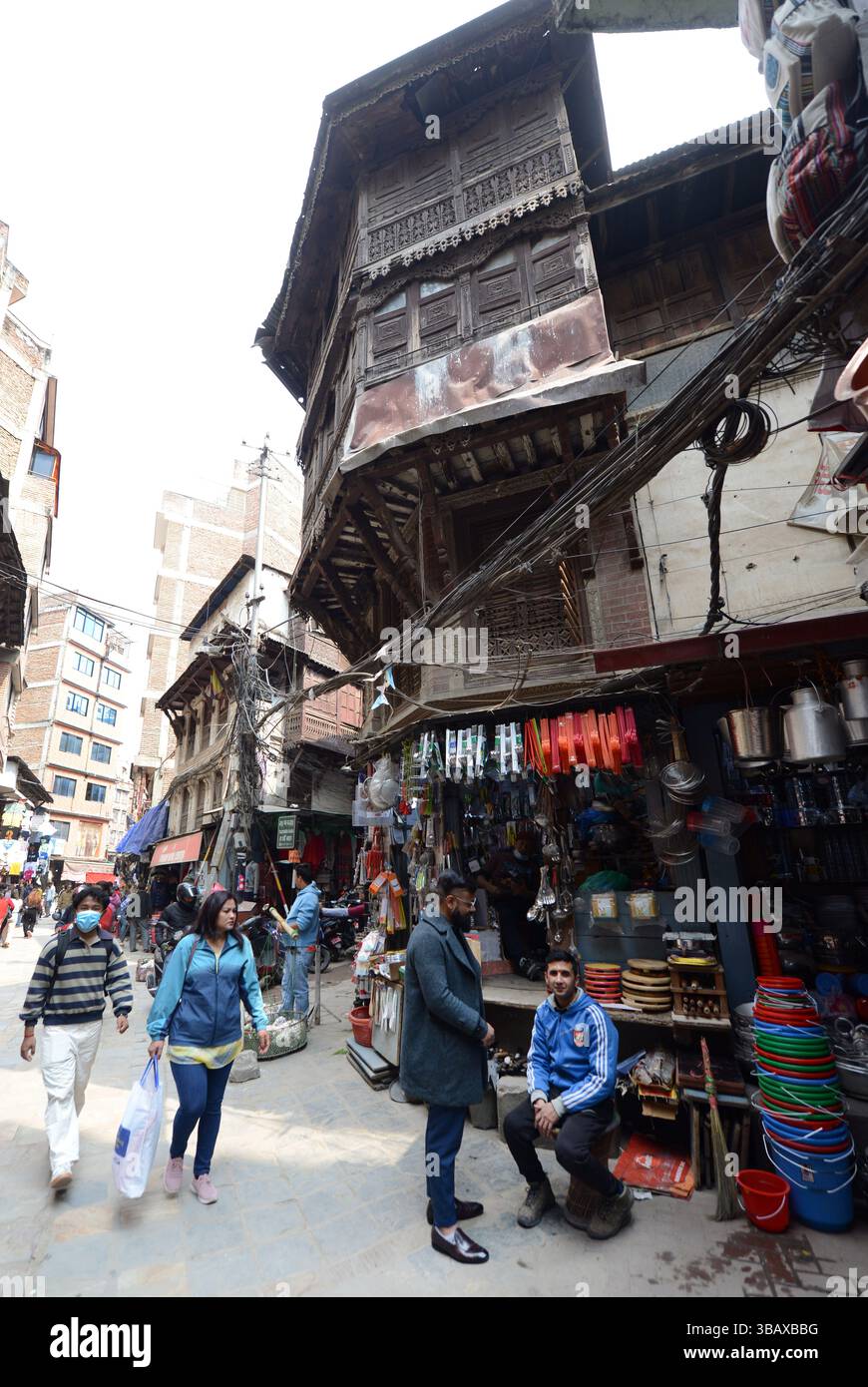 The vibrant bazaar along Siddhidas Marg in Kathmandu, Nepal Stock Photo ...