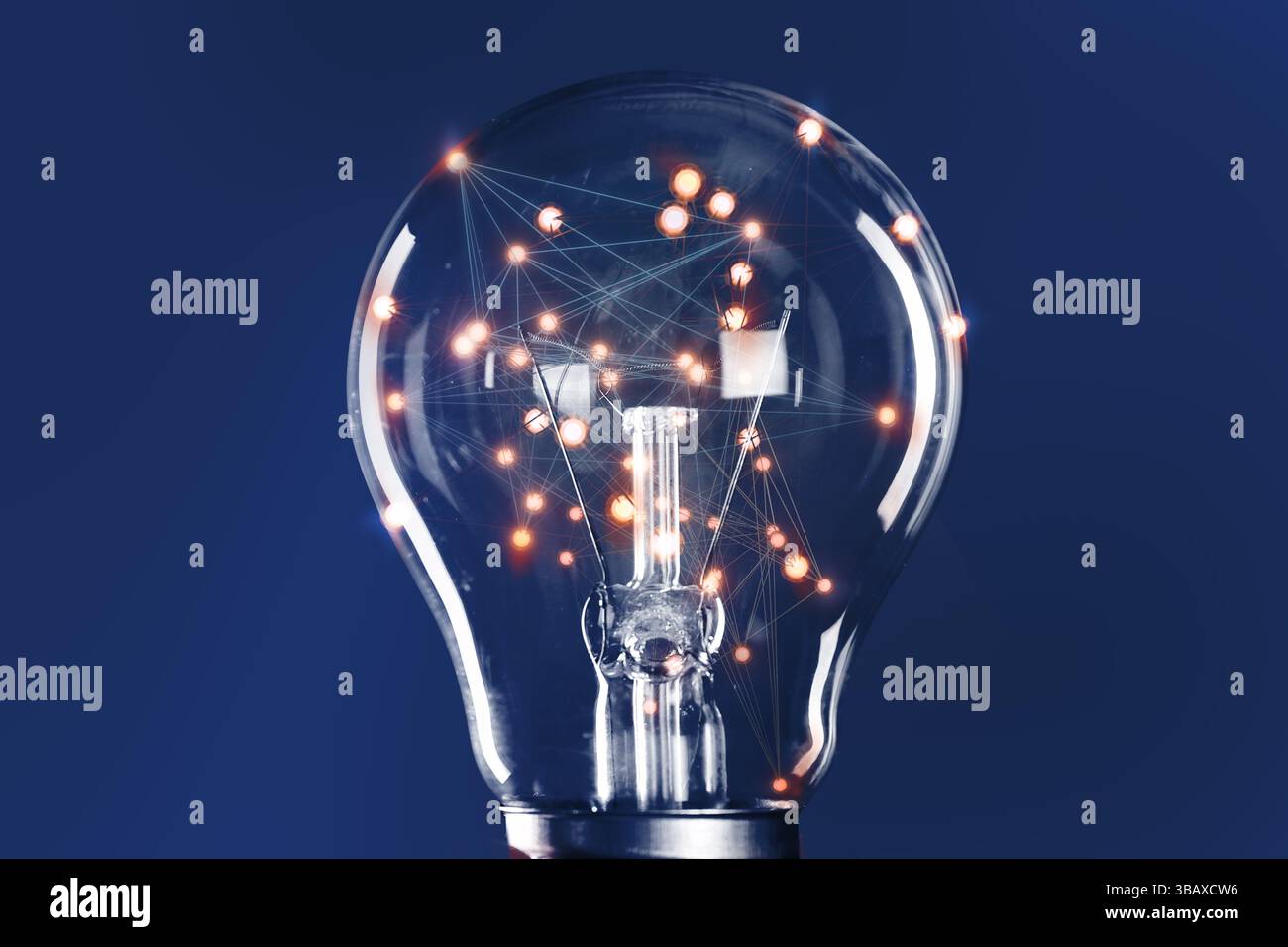 Light bulb with pattern of connected dots on blue gradient background ...