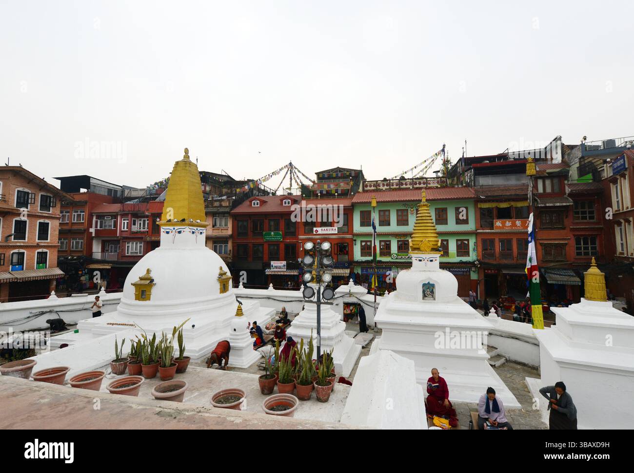Small stupas around the main stupa of the Boudhanath temple in ...