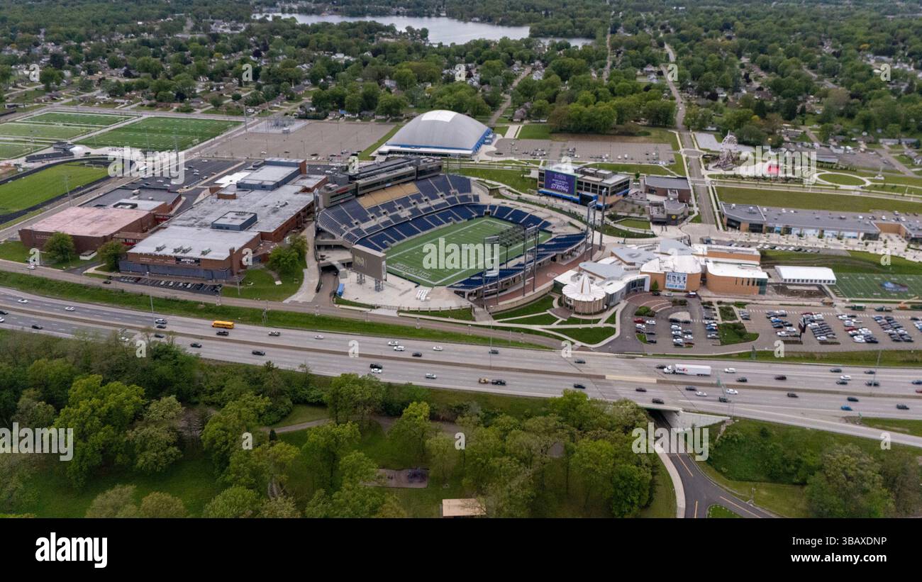 An aerial view of the Pro Football Hall of Fame and Tom Benson Hall of ...