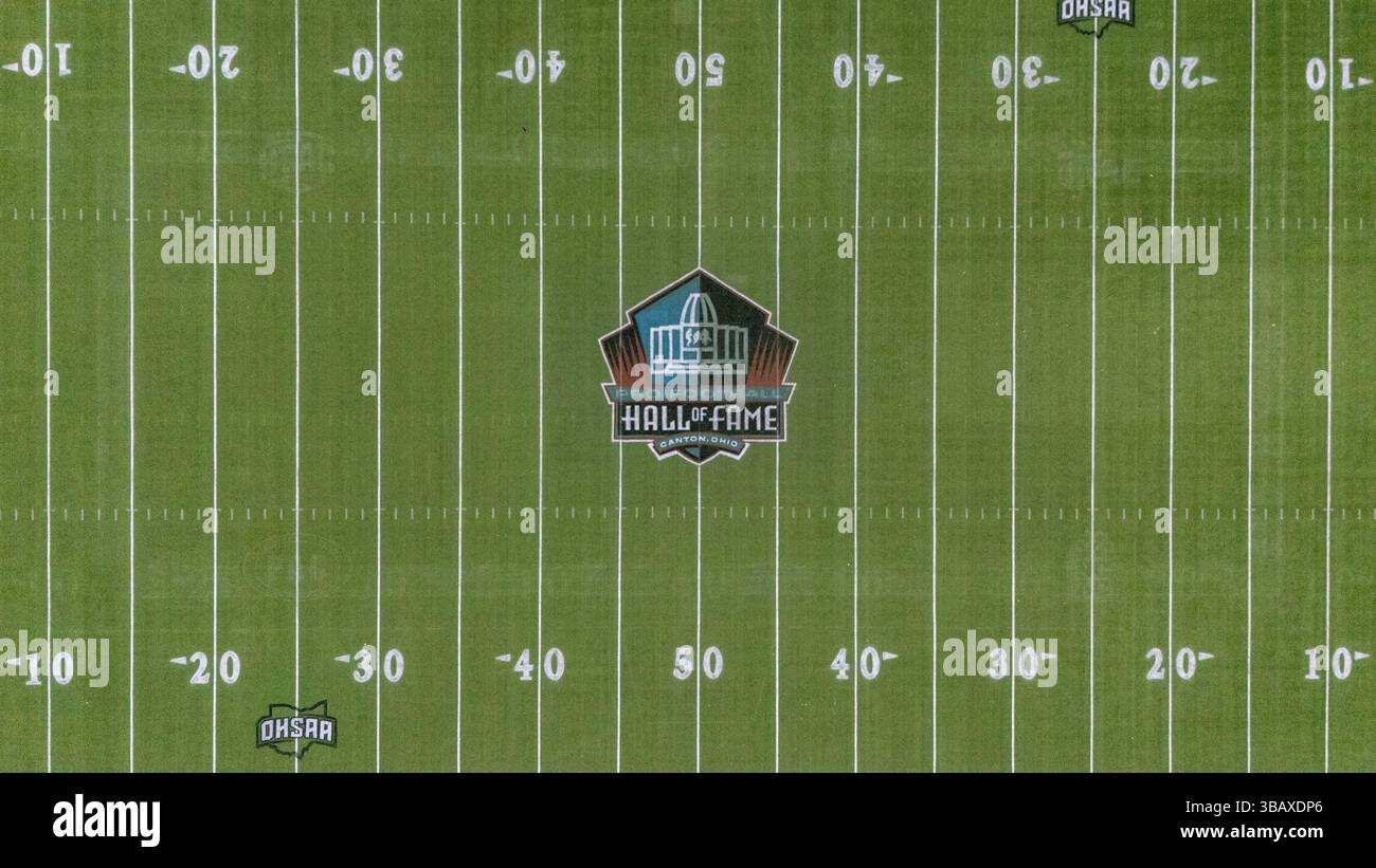 An aerial view of the Pro Football Hall of Fame and Tom Benson Hall of ...