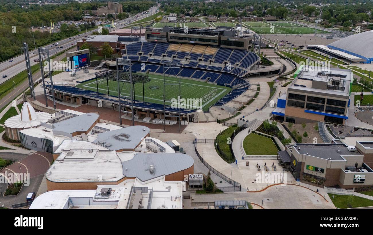 An aerial view of the Pro Football Hall of Fame and Tom Benson Hall of ...