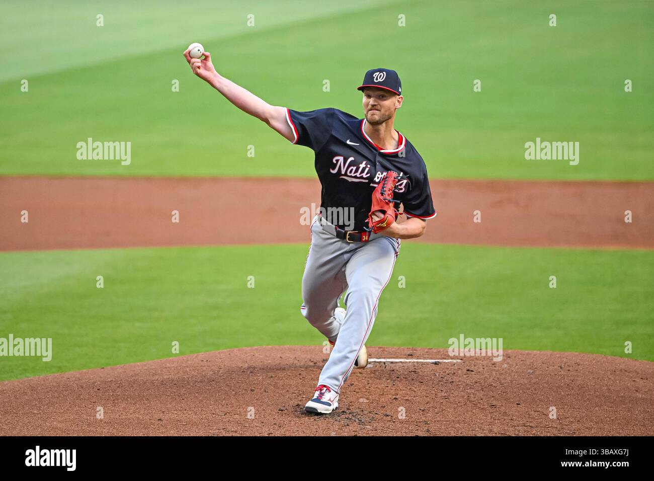ATLANTA, GA - MAY 13: Washington Nationals pitcher Michael Soroka (34) pitching in the first ...