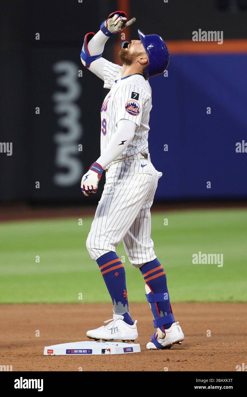 New York Mets' Brandon Nimmo stands on second base during the fourth ...