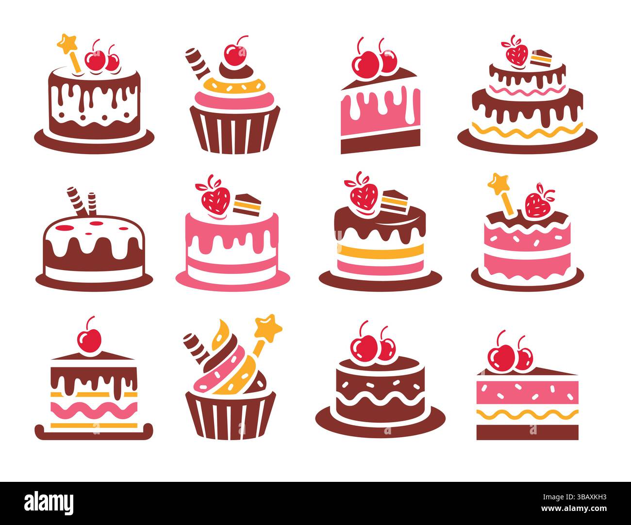 Cake drawing elements clipart set. Birthday colorful cupcake icon clip ...
