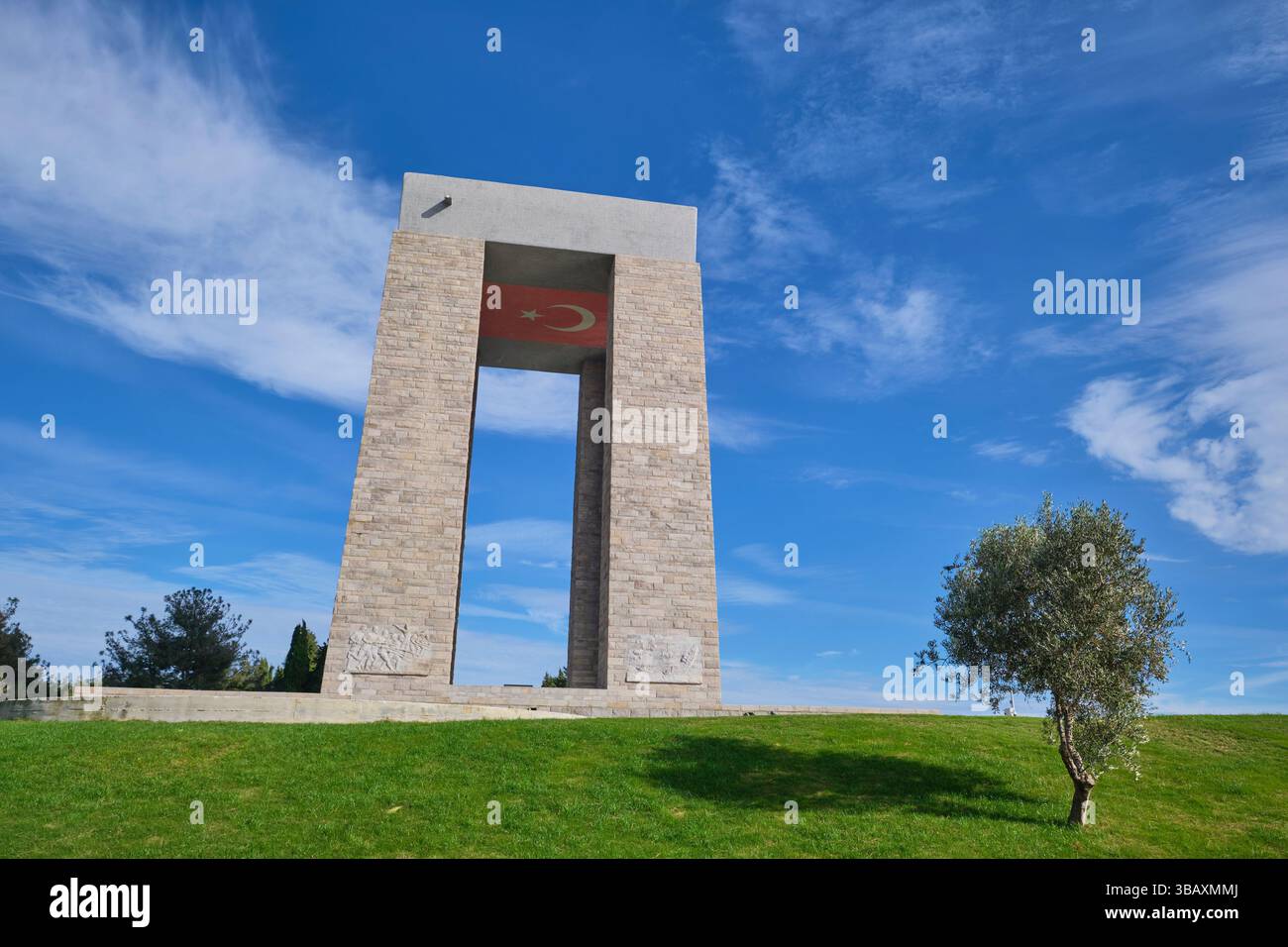 View of the large, four column memorial to Turkish soldiers who died in ...