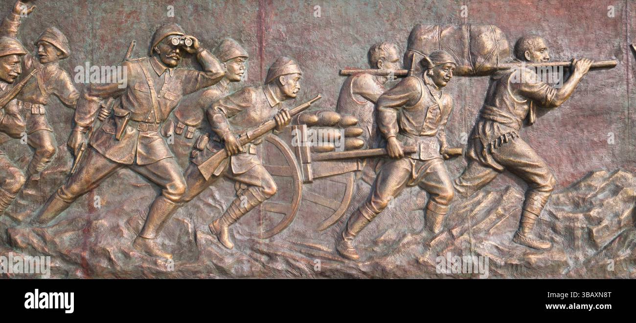 Detail of Turkish soldiers fighting, part of the long, bronze frieze in ...