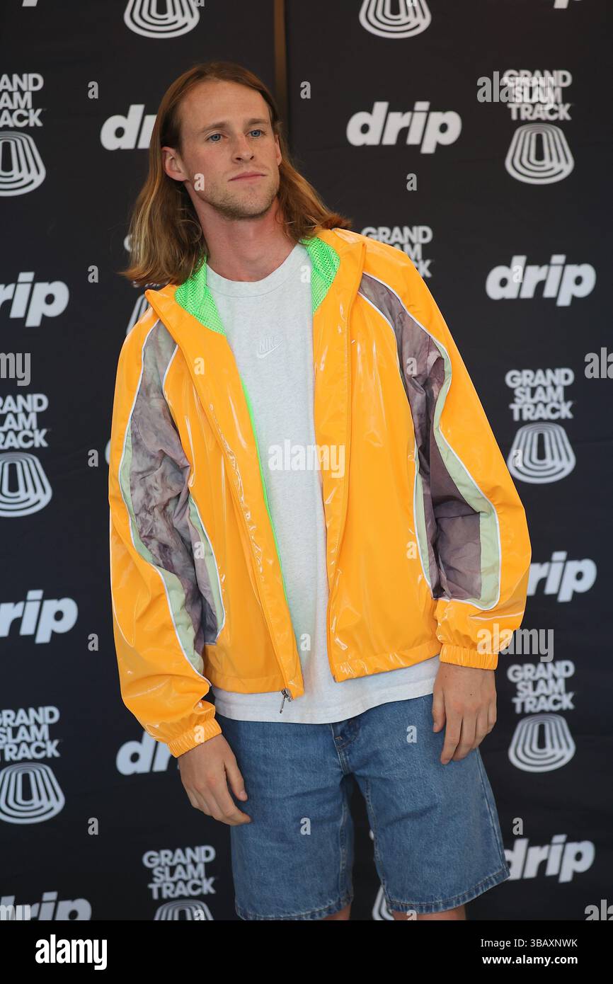 Dania Beach, United States. 01st May, 2025. Cole Hocker models fashion ...