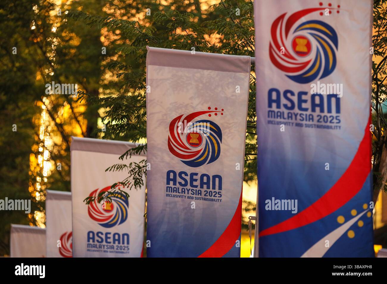 Kuala Lumpur, Malaysia. 12th May, 2025. ASEAN flags decorate the ...