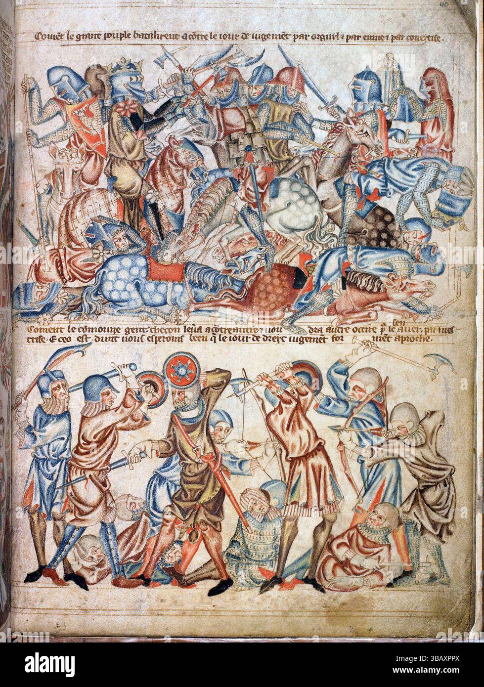 Depiction of the Battle of Bannockburn in 1314 from the Holkham Bible ...