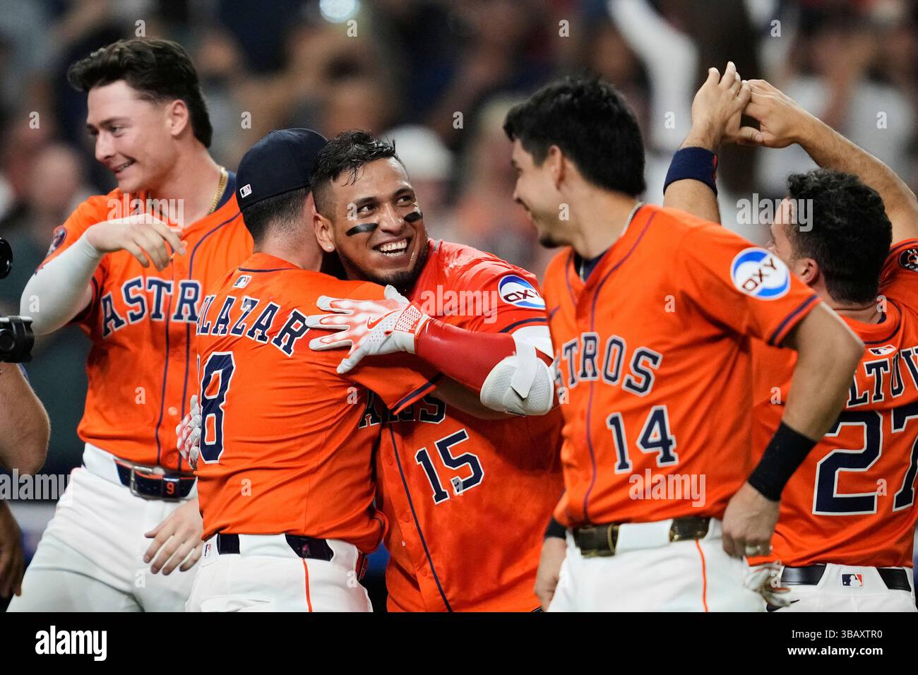 Houston Astros' Isaac Paredes (15) celebrates with Christian Walker (8 ...