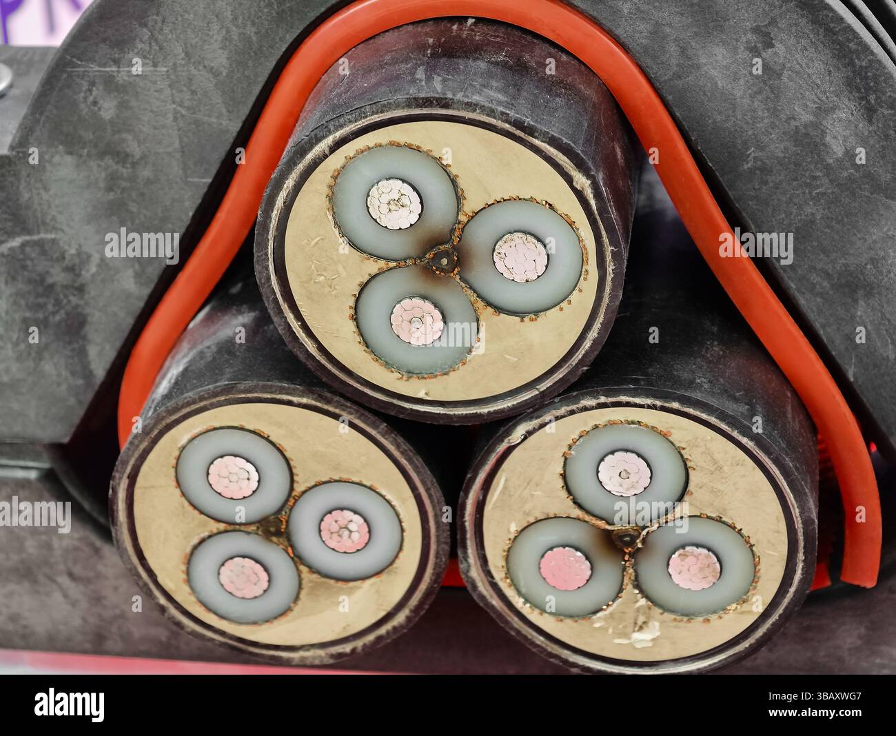 Detailed exploration of power electric cable cross section showcasing ...