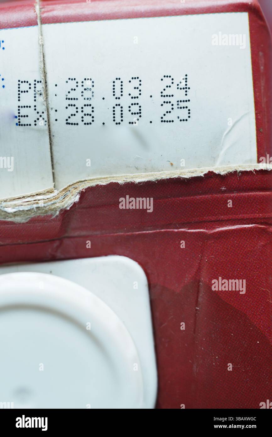 Expiration date and production date on food packaging Stock Photo - Alamy
