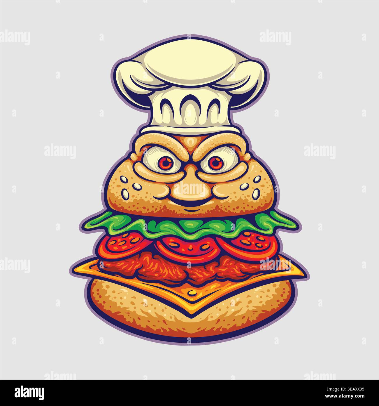 Angry Cartoon Burger Character With Chef Hat Illustration vector for ...