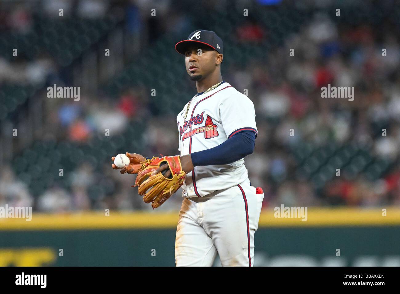 ATLANTA, GA - MAY 13: Atlanta Braves second base Ozzie Albies (1) during the MLB game between ...