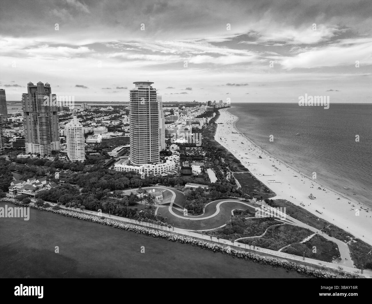 Florida with modern skyscrapers in downtown Miami Beach. Aerial city ...