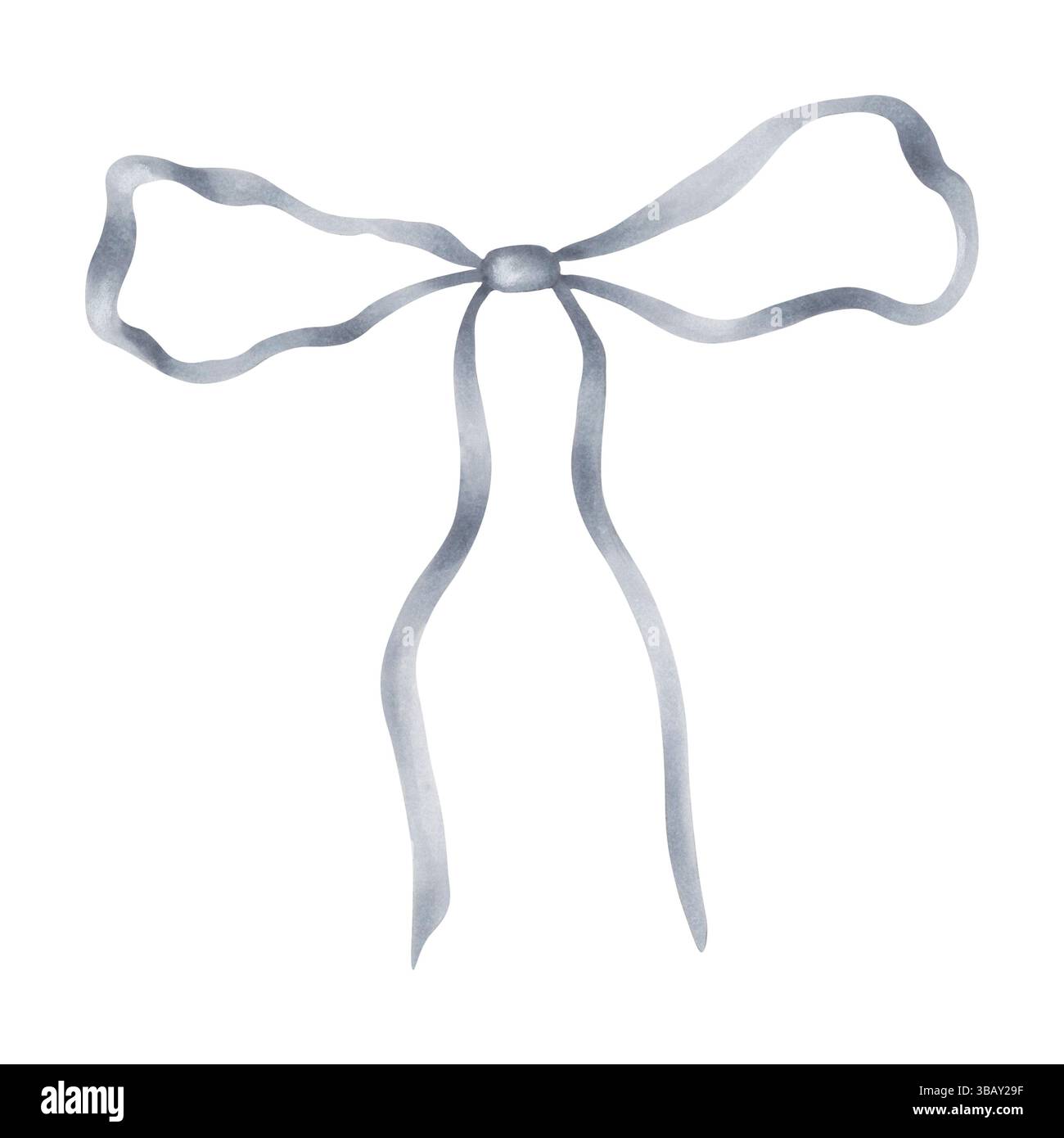 Gray bow with long ribbons. Watercolor, marker illustration. Hand-drawn ...