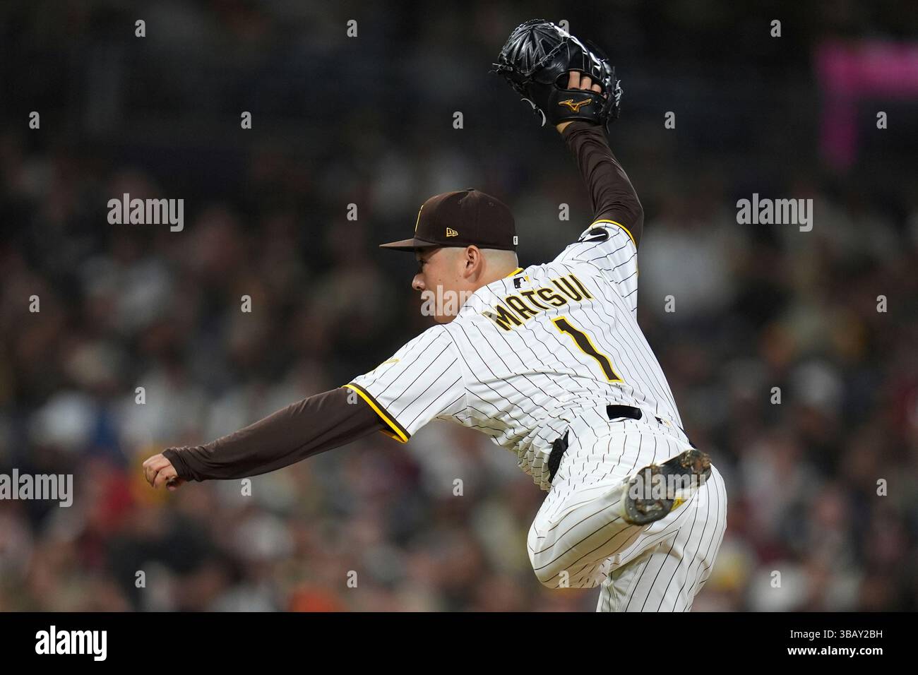 San Diego Padres relief pitcher Yuki Matsui works against a Los Angeles ...