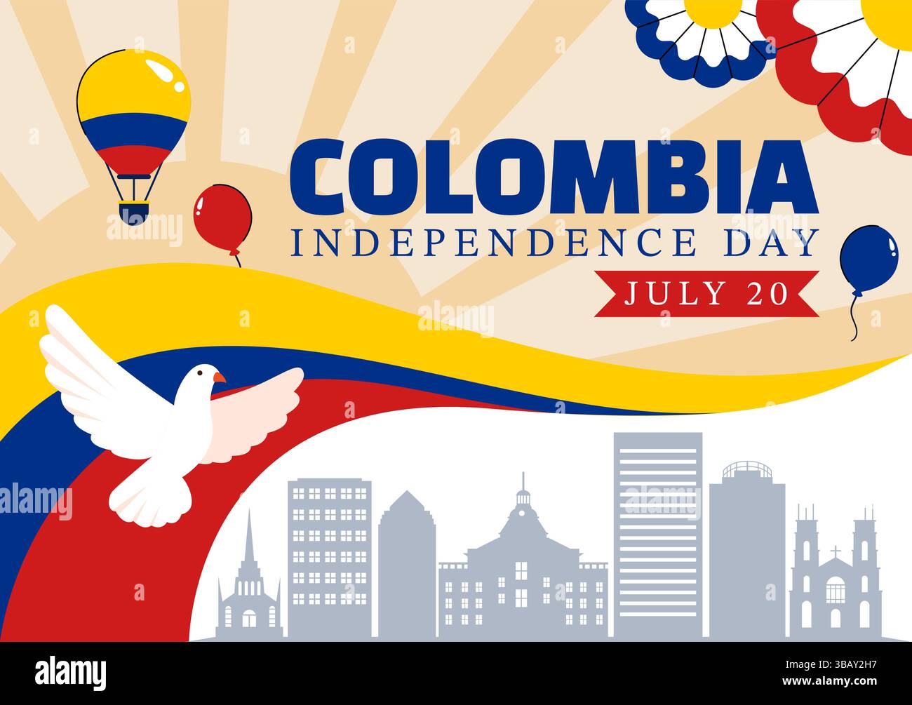 Happy Colombia Independence Day Vector Illustration featuring a ...