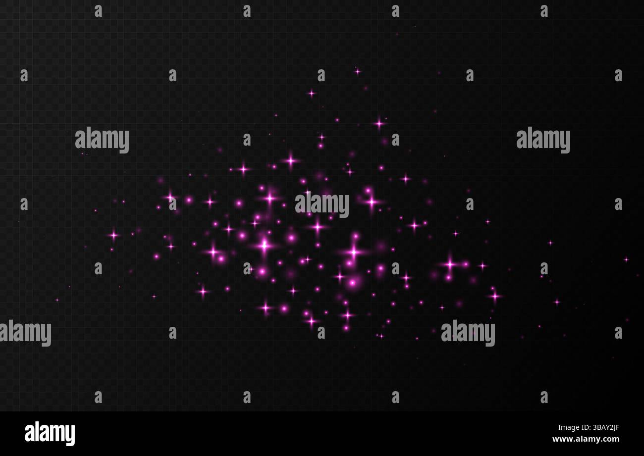 Pink sparkling stars, shiny particles light effect, transparent flying ...