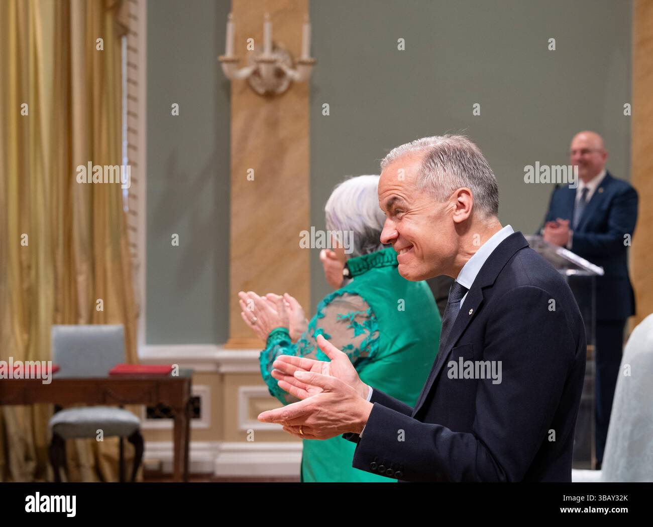 Ottawa, Canada. 13th May, 2025. Prime Minister Mark Carney gestures as ...