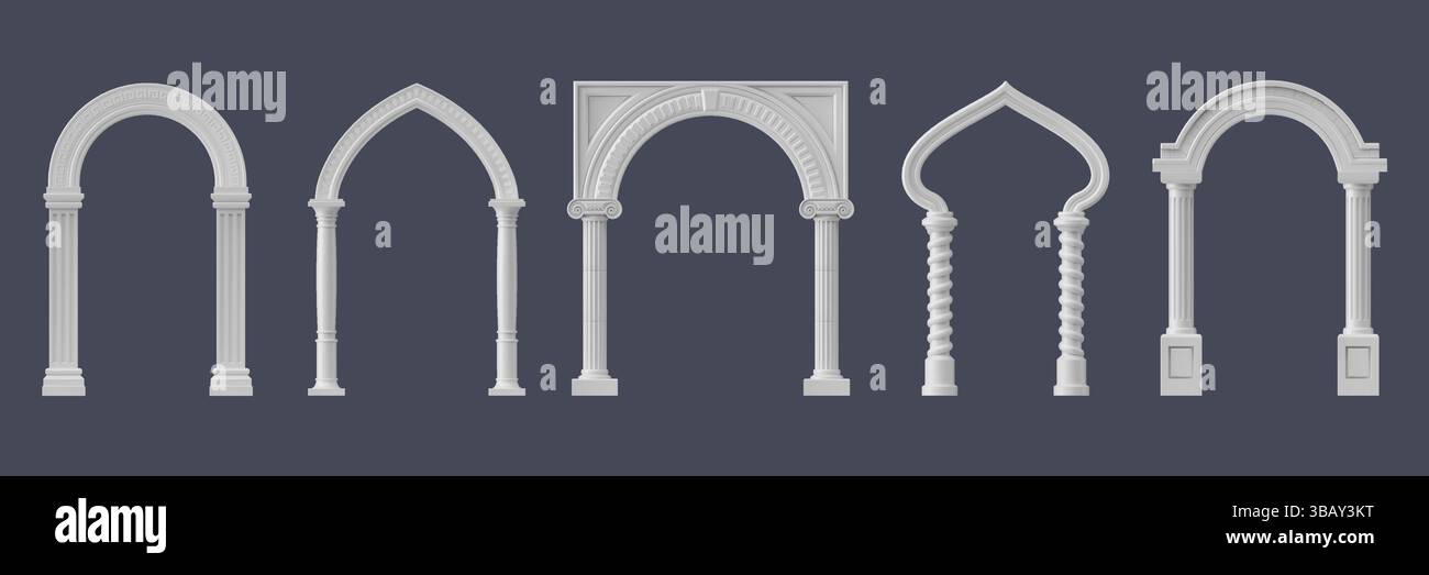 Realistic palace arch pillar gate, marble archway, ancient castle arc ...