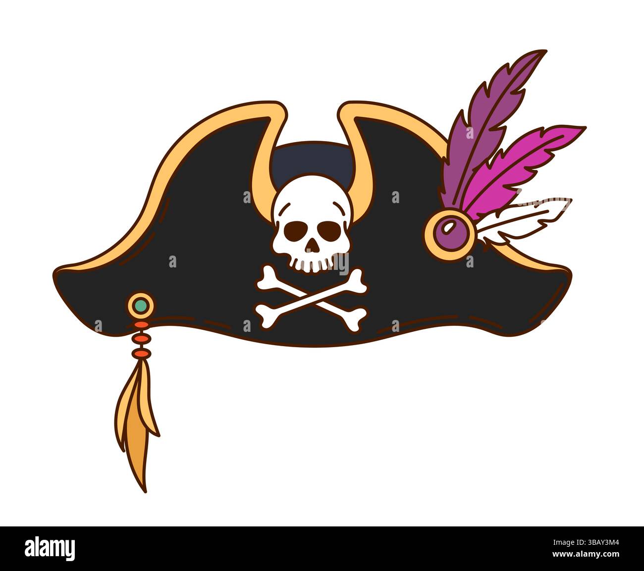 Cartoon groovy corsair and pirate captain tricorn hat. Vector cocked cap, seafarer headdress ...