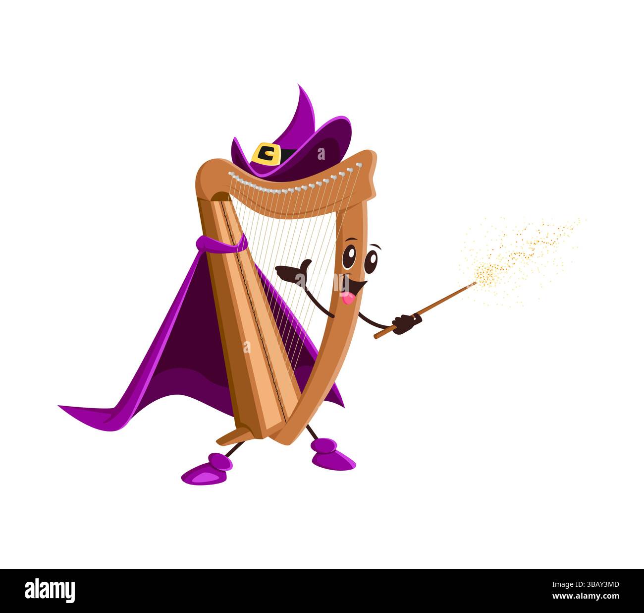 Cartoon harp Halloween mage and wizard musical instrument character ...