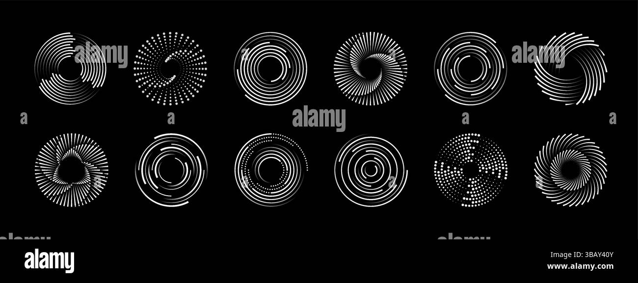 Abstract line circular round spiral shapes. Vector dynamic curves with ...