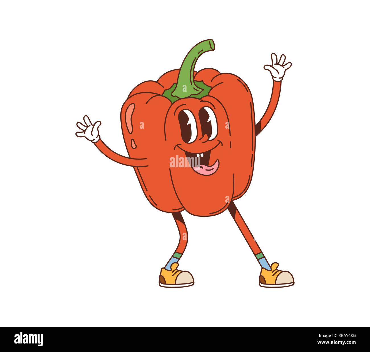 Cartoon groovy pepper vegetable character with funny silly face, vector ...