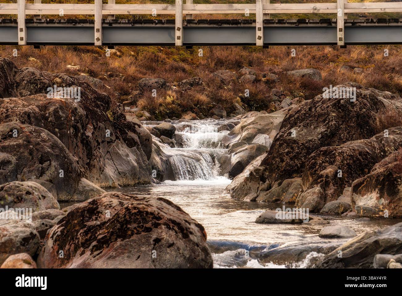 River rapids flowing through the the Tongariro National Park in the ...